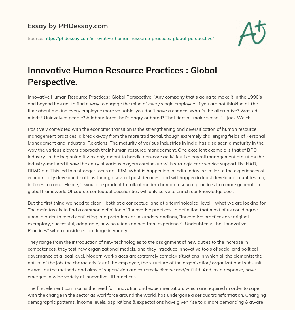 Innovative Human Resource Practices : Global Perspective. - PHDessay.com