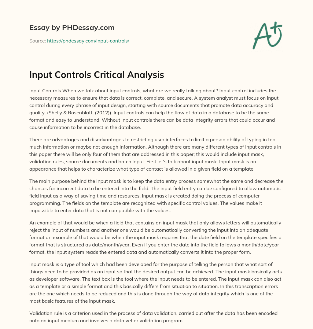 Input Controls Critical Analysis - PHDessay.com