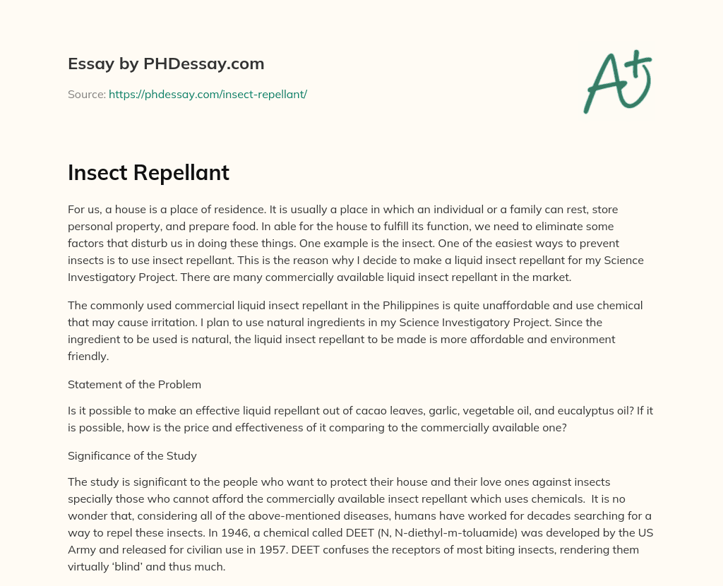 Insect Repellant (300 Words) - PHDessay.com
