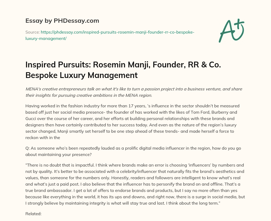 Inspired Pursuits: Rosemin Manji, Founder, RR & Co. Bespoke Luxury ...