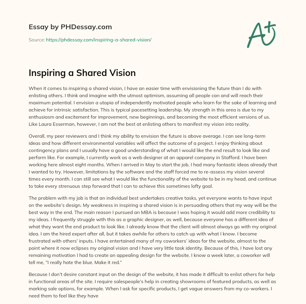 Inspiring A Shared Vision Example - PHDessay.com