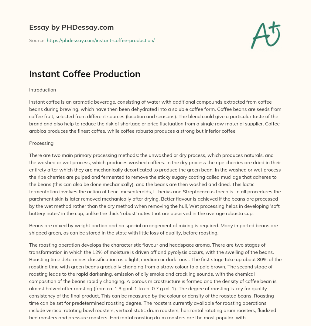 Instant Coffee Production Process Example - PHDessay.com