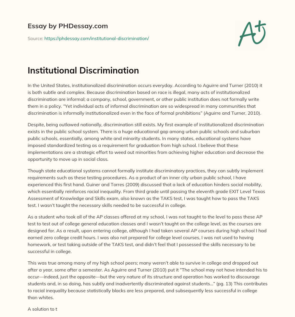 Institutional Discrimination - PHDessay.com