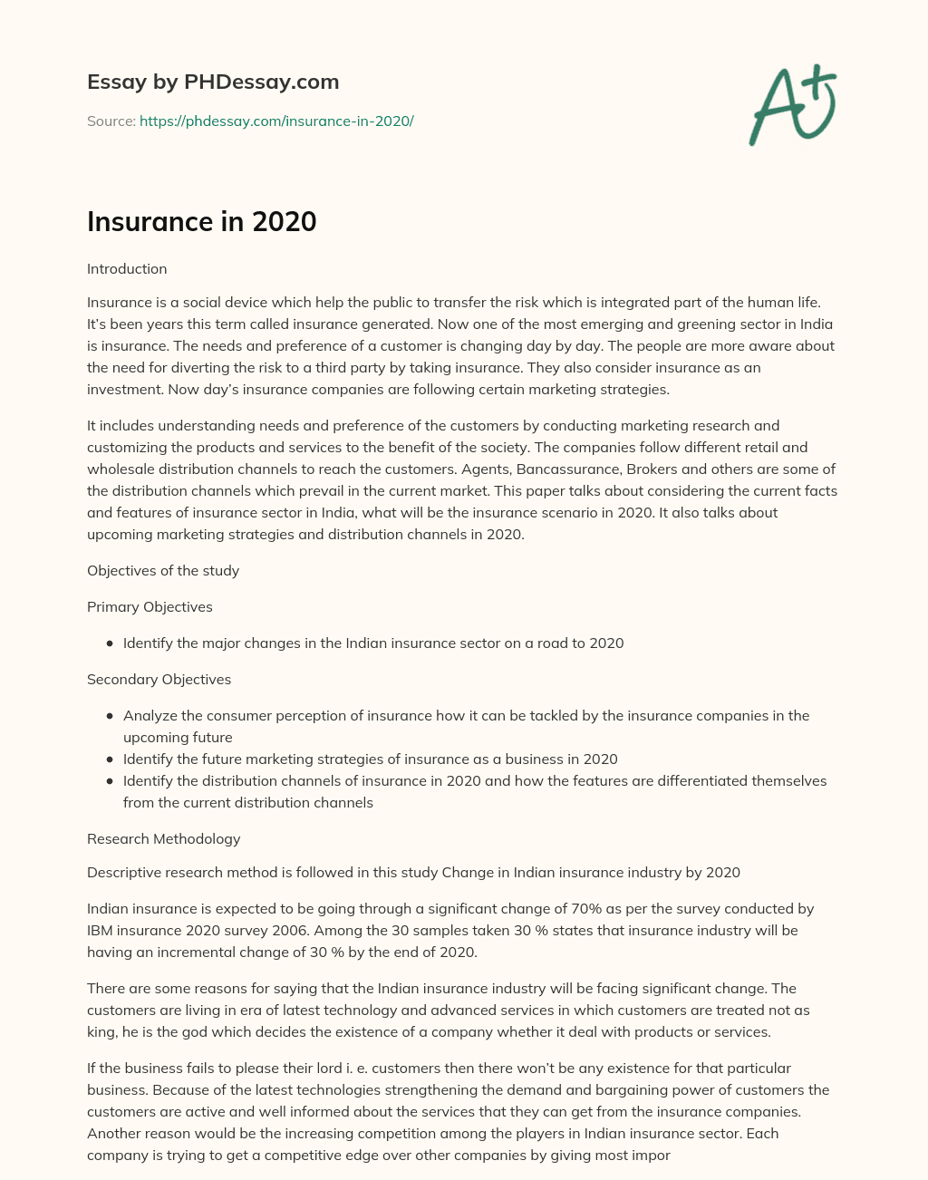 Insurance in 2020 - PHDessay.com