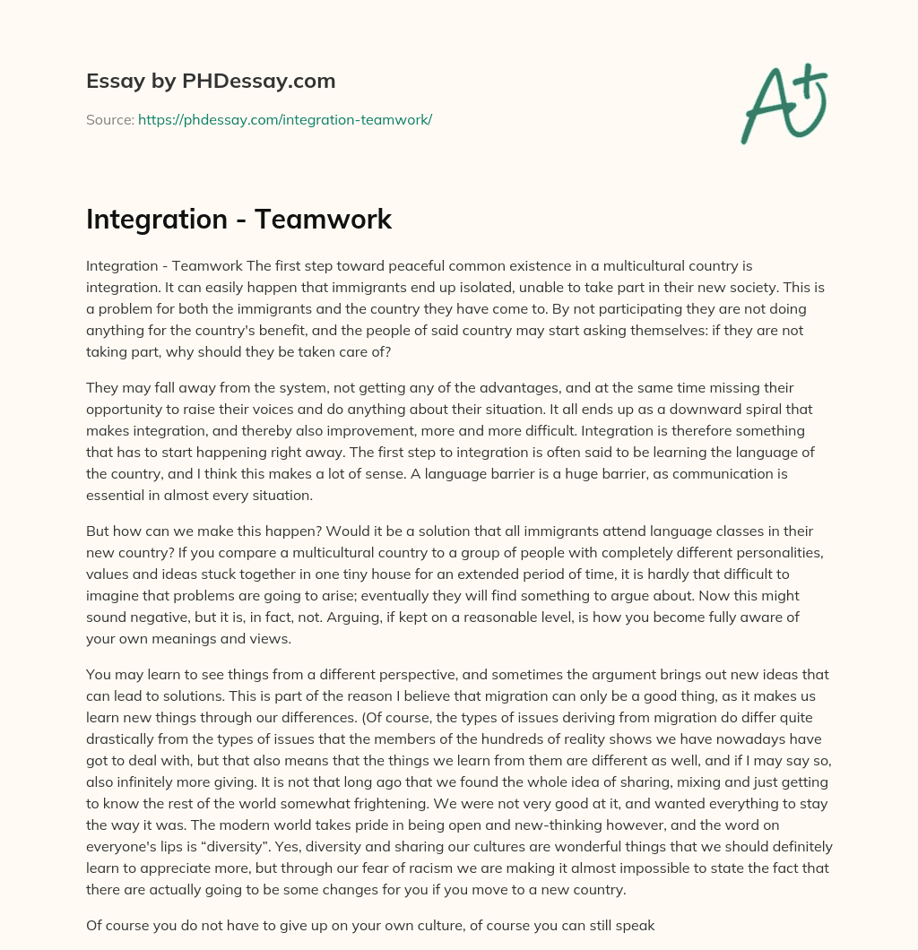 Integration - Teamwork - PHDessay.com