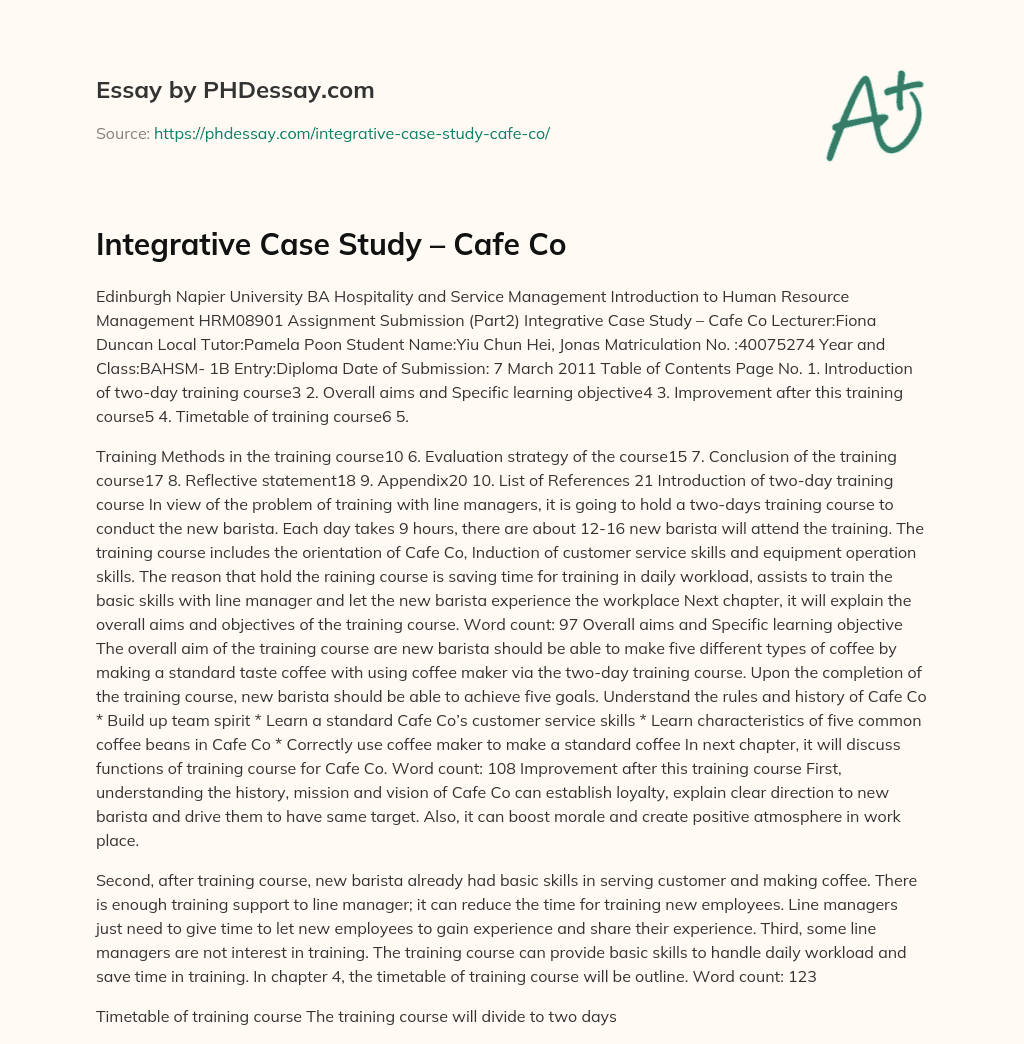 Integrative Case Study – Cafe Co - PHDessay.com