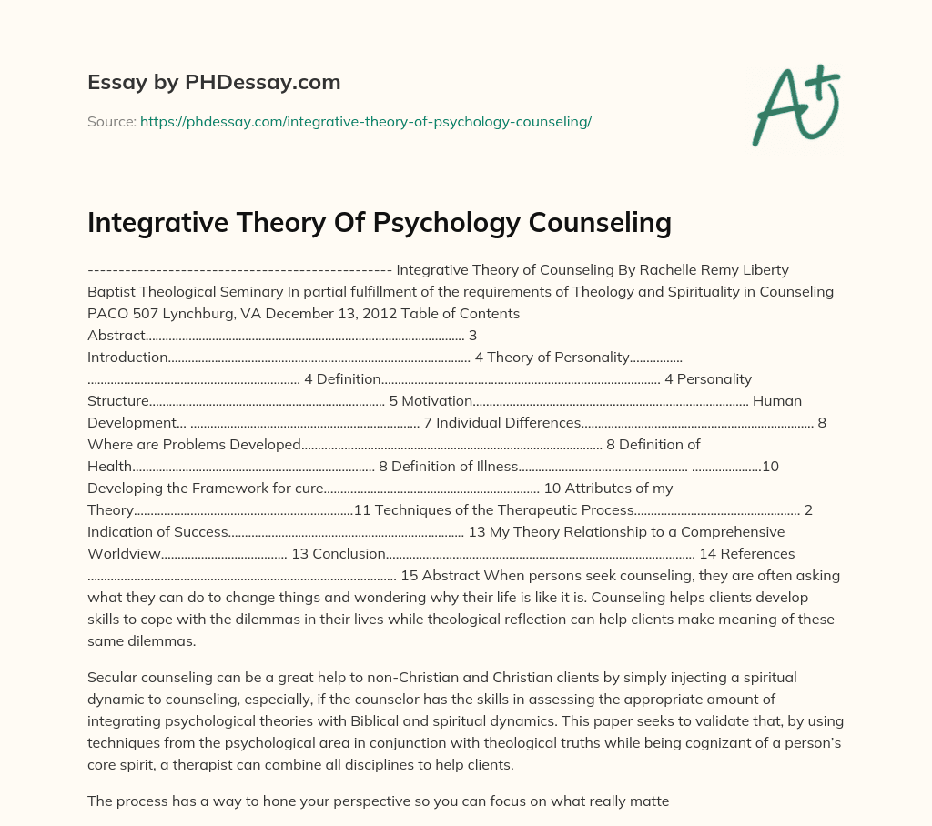 Integrative Theory Of Psychology Counseling - PHDessay.com