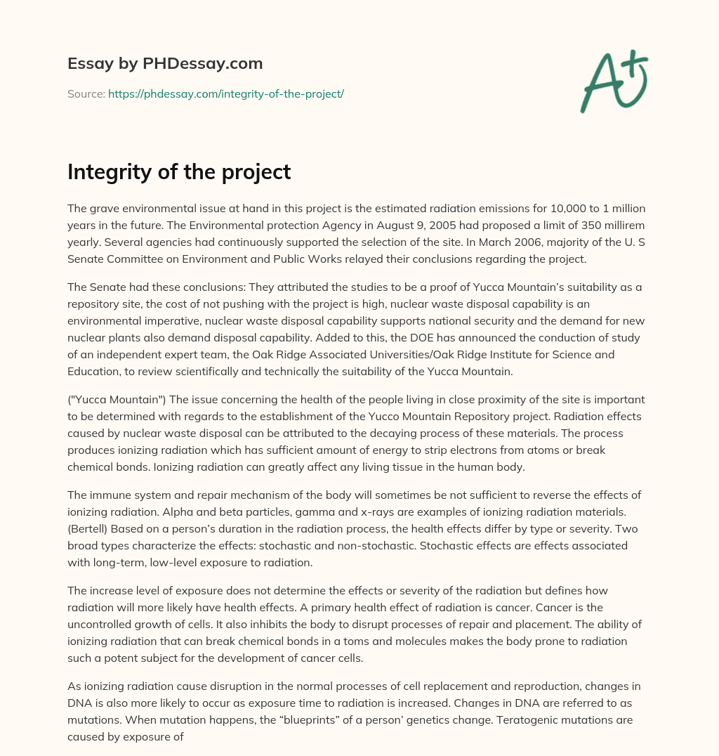 Integrity of the project - PHDessay.com
