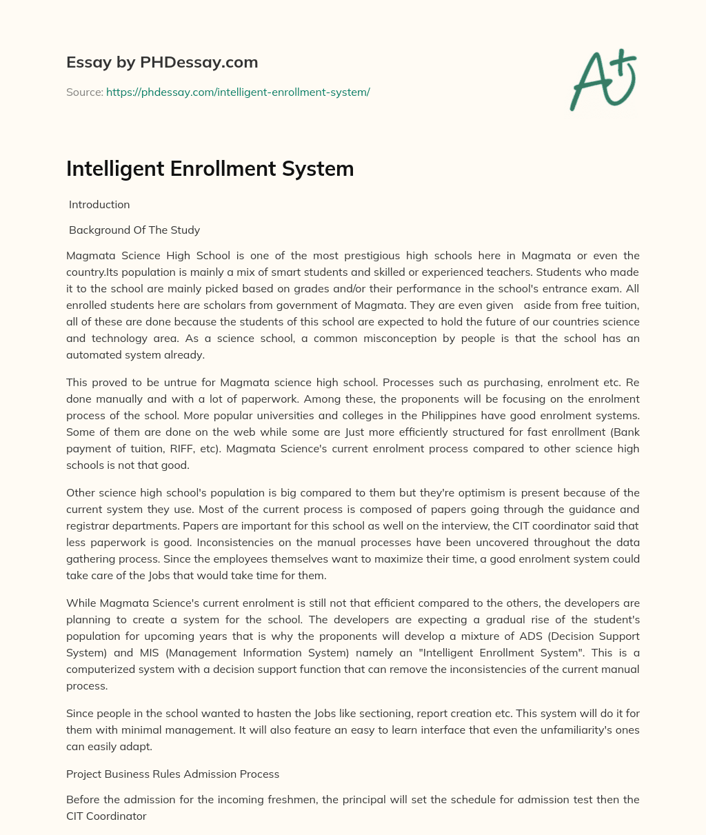 Intelligent Enrollment System - PHDessay.com