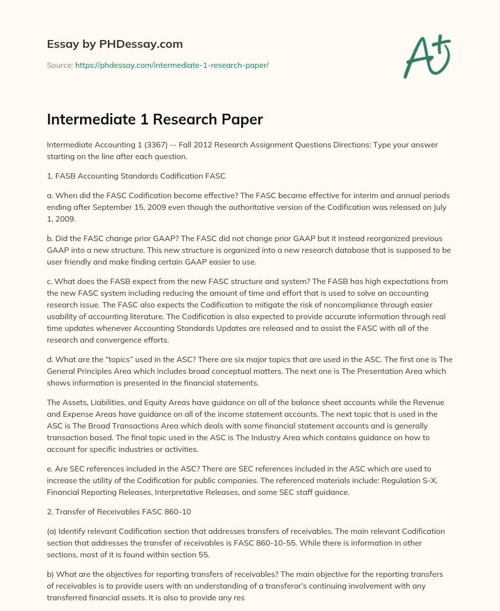 Intermediate 1 Research Paper - PHDessay.com