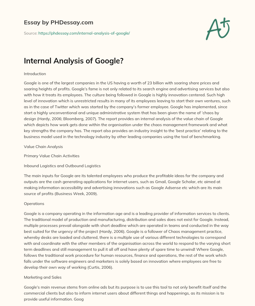 Internal Analysis of Google? - PHDessay.com