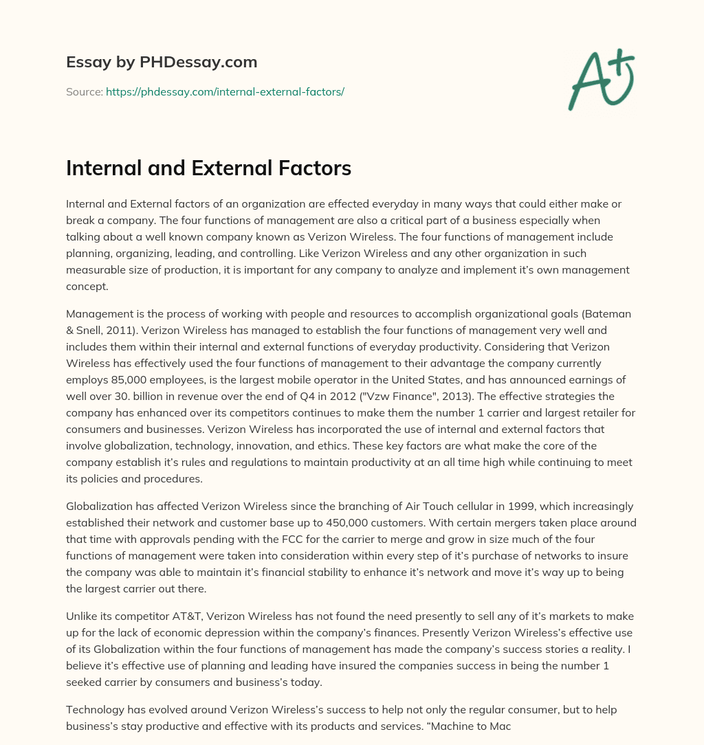 Internal and External Factors - PHDessay.com