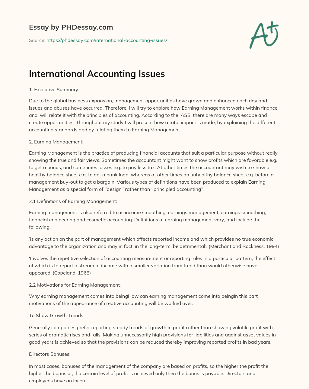International Accounting Issues - PHDessay.com
