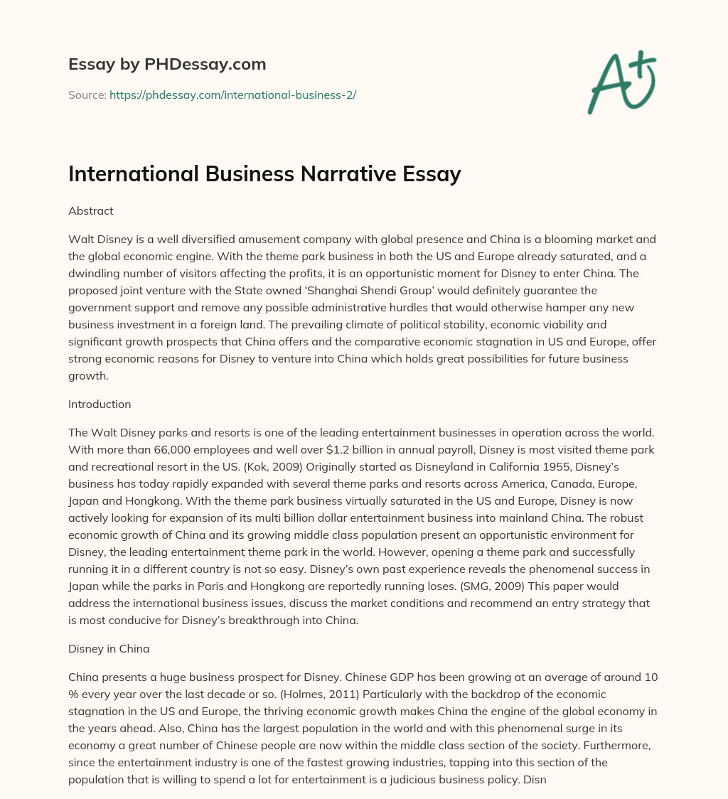 International Business Narrative Essay Example - PHDessay.com