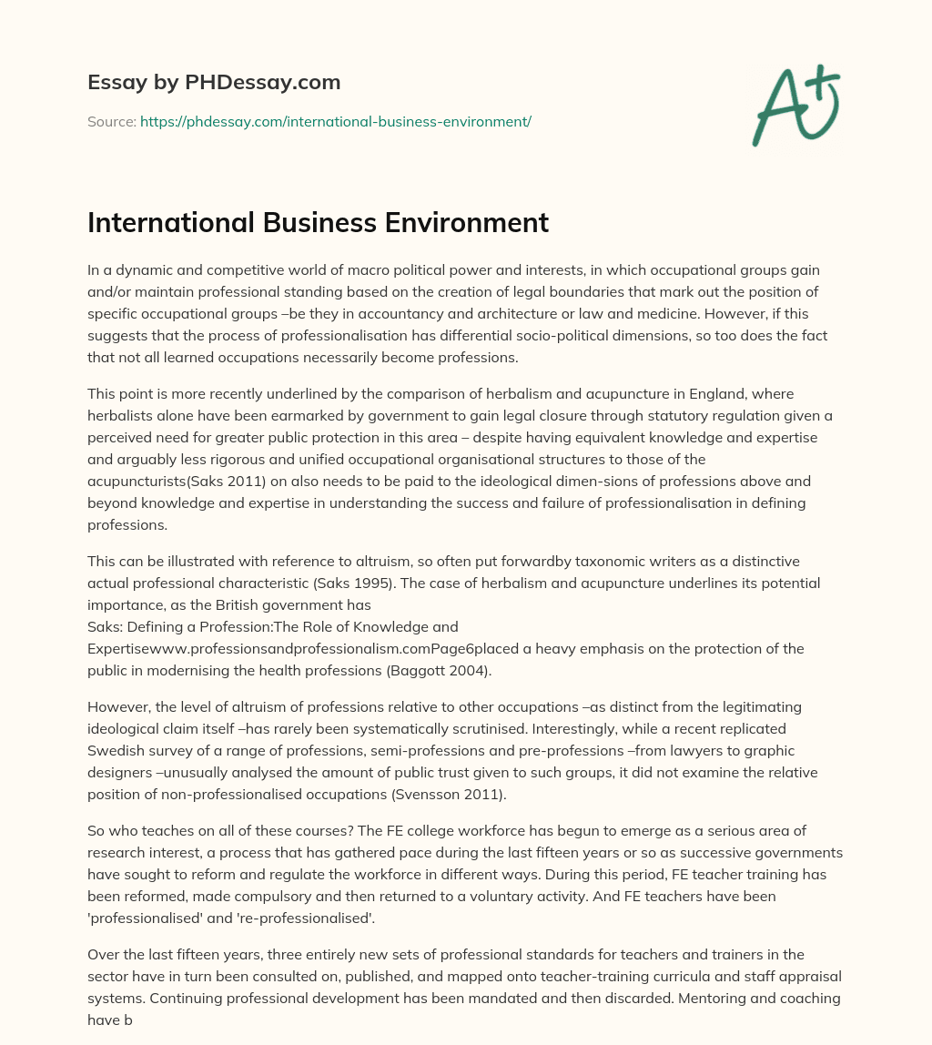 International Business Environment - PHDessay.com