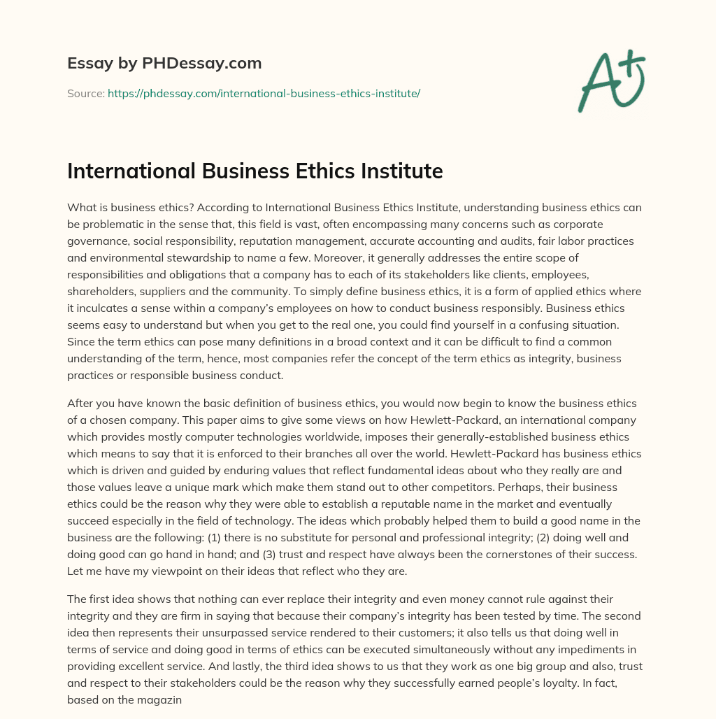 International Business Ethics Institute - PHDessay.com