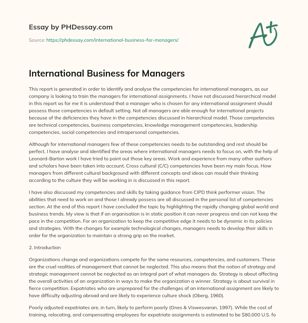 International Business for Managers - PHDessay.com