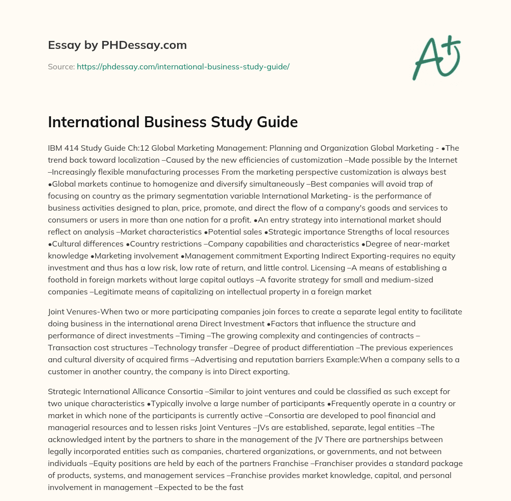 International Business Study Guide - PHDessay.com