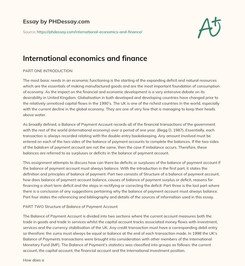 International economics and finance - PHDessay.com