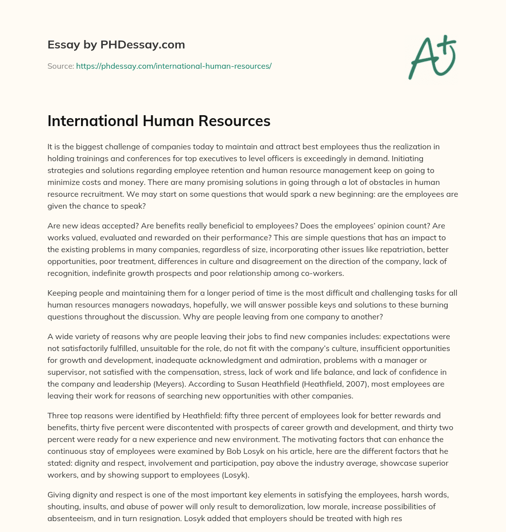 International Human Resources - PHDessay.com