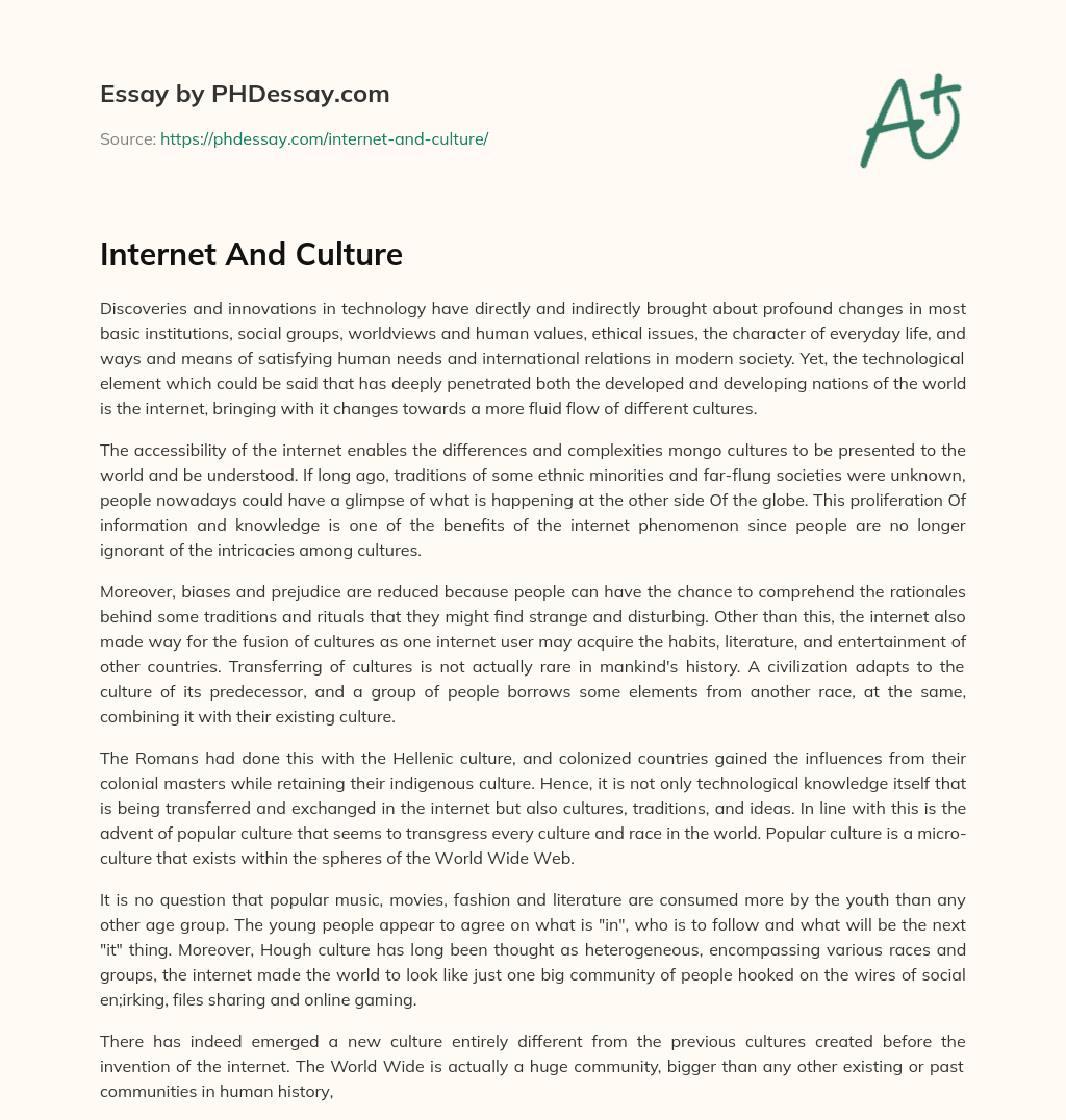 Internet And Culture Essay Example - PHDessay.com