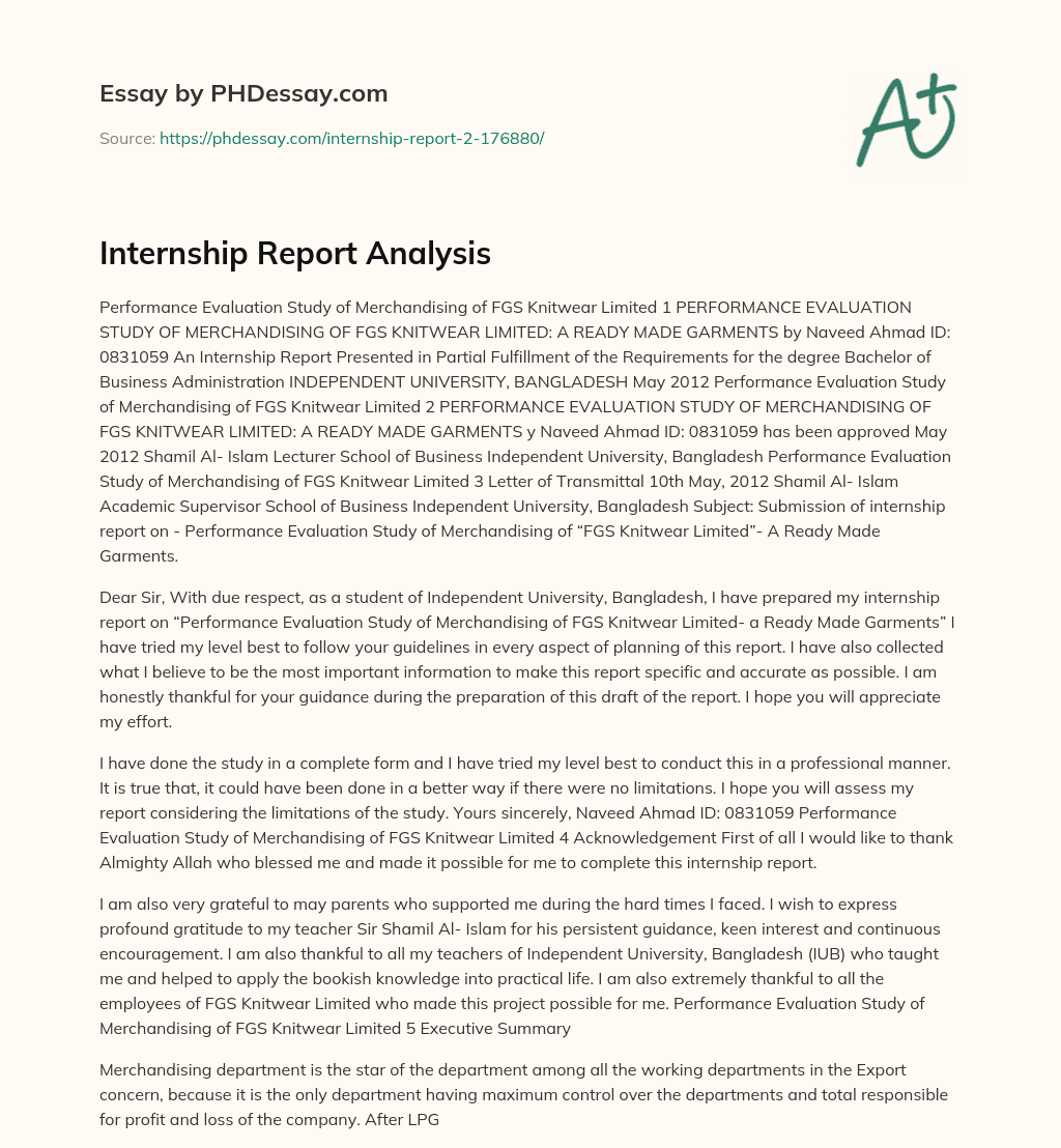 Internship Report Analysis - PHDessay.com
