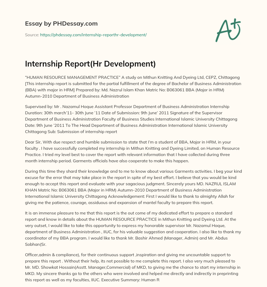 Internship Report(Hr Development) - PHDessay.com