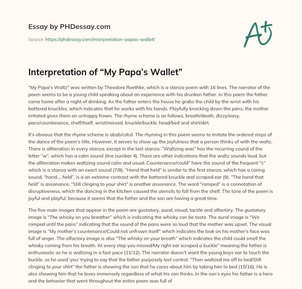 Interpretation of “My Papa’s Wallet” (500 Words) - PHDessay.com
