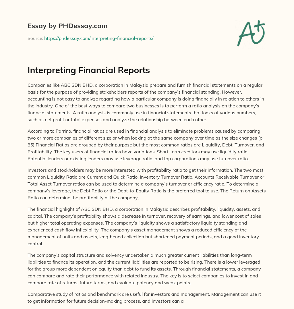 Interpreting Financial Reports (600 Words) - PHDessay.com