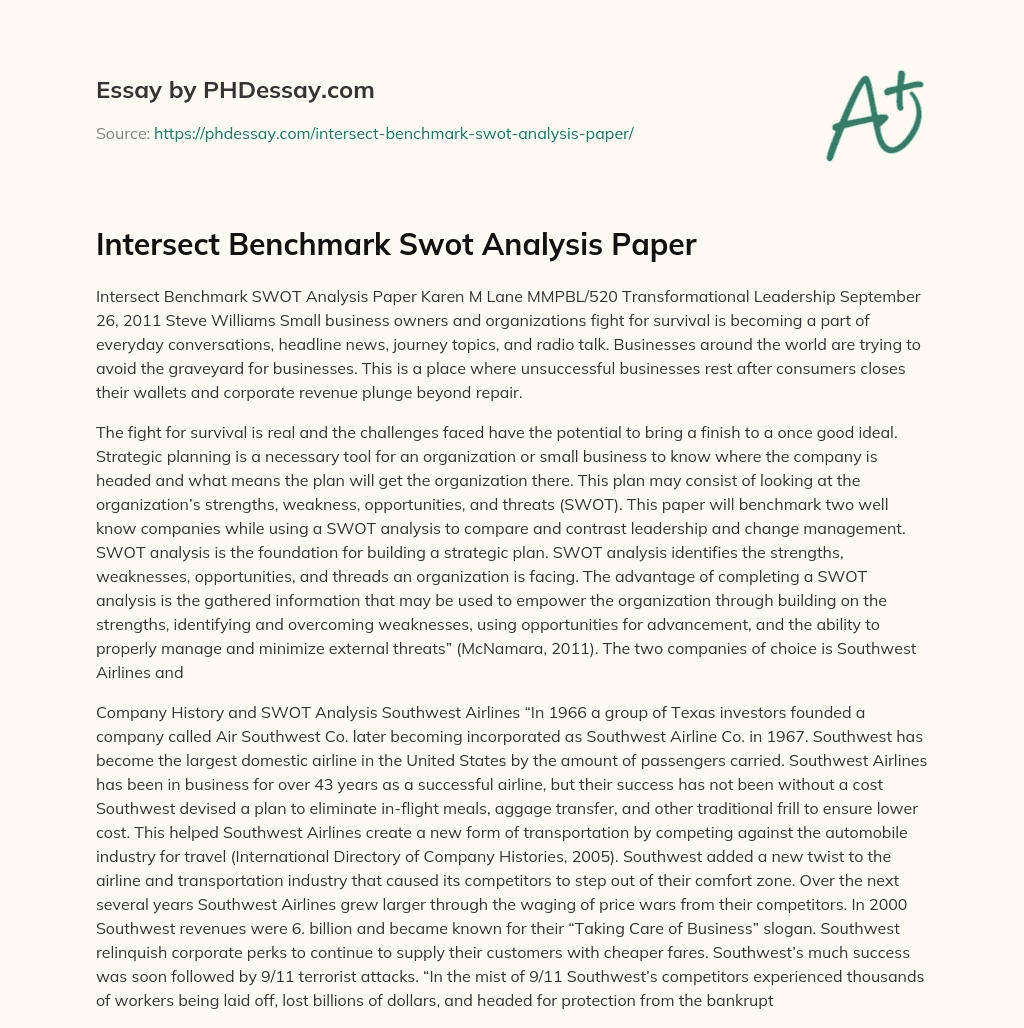 Intersect Benchmark Swot Analysis Paper - PHDessay.com