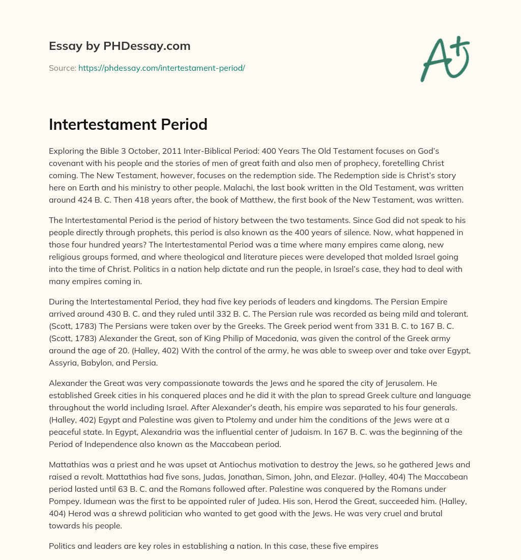 Intertestament Period - PHDessay.com