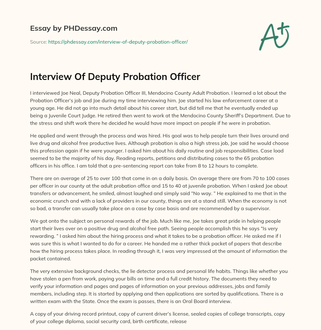 Interview Of Deputy Probation Officer - PHDessay.com