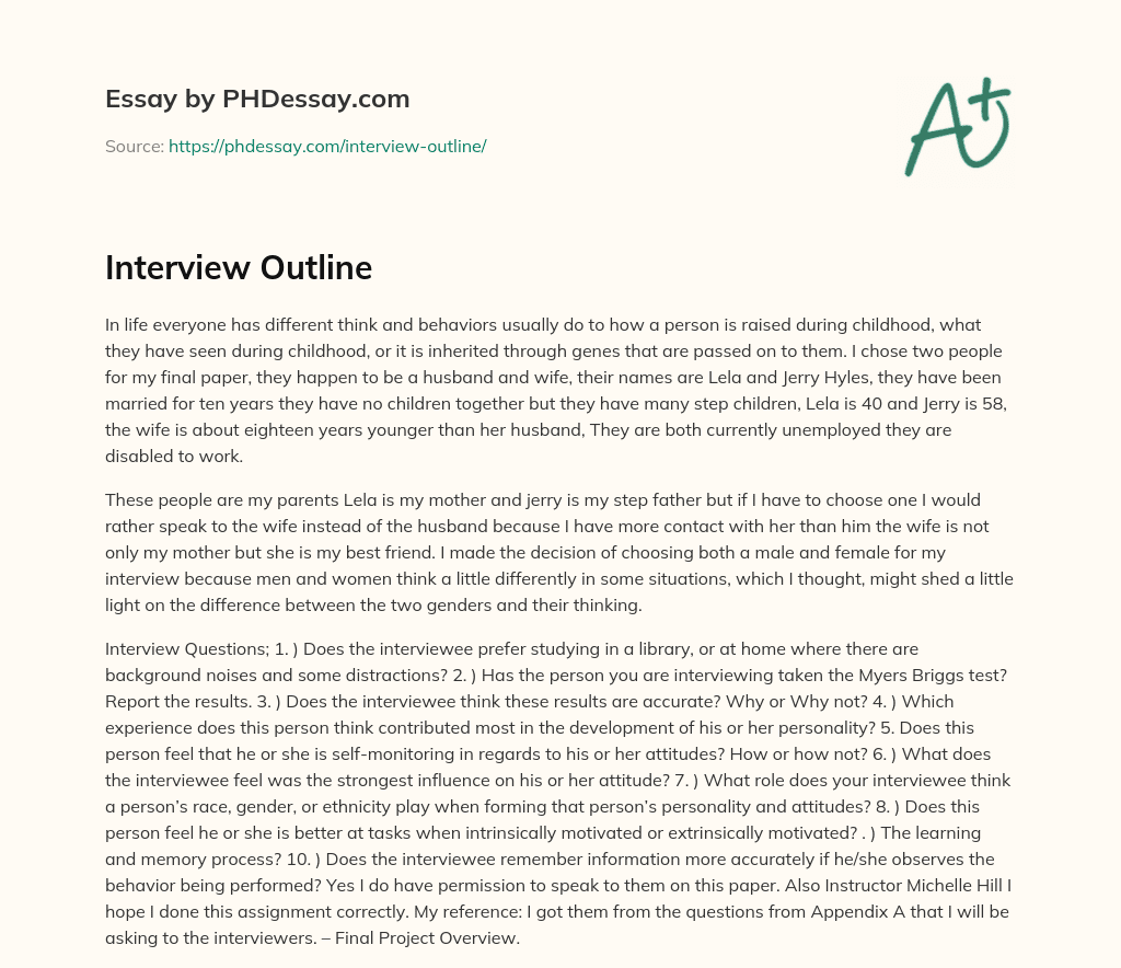 Interview Outline (400 Words) - PHDessay.com