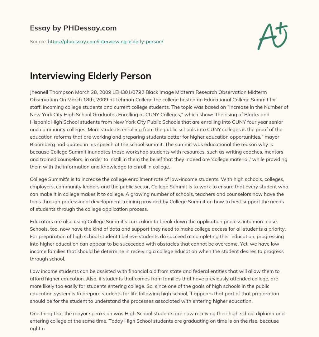 Interviewing Elderly Person - PHDessay.com