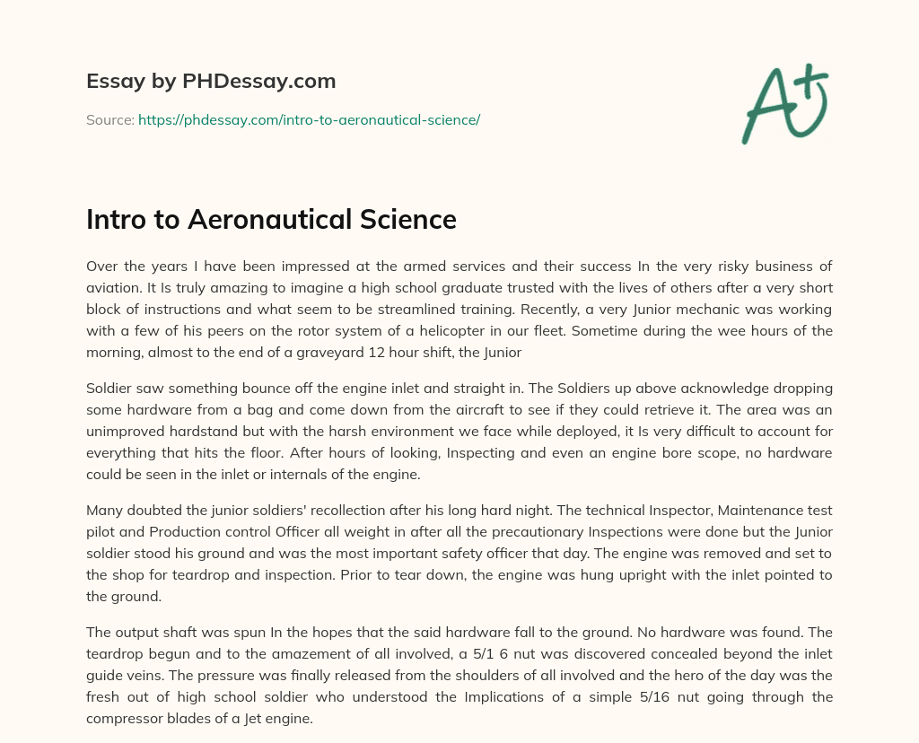 Intro to Aeronautical Science (300 Words) - PHDessay.com