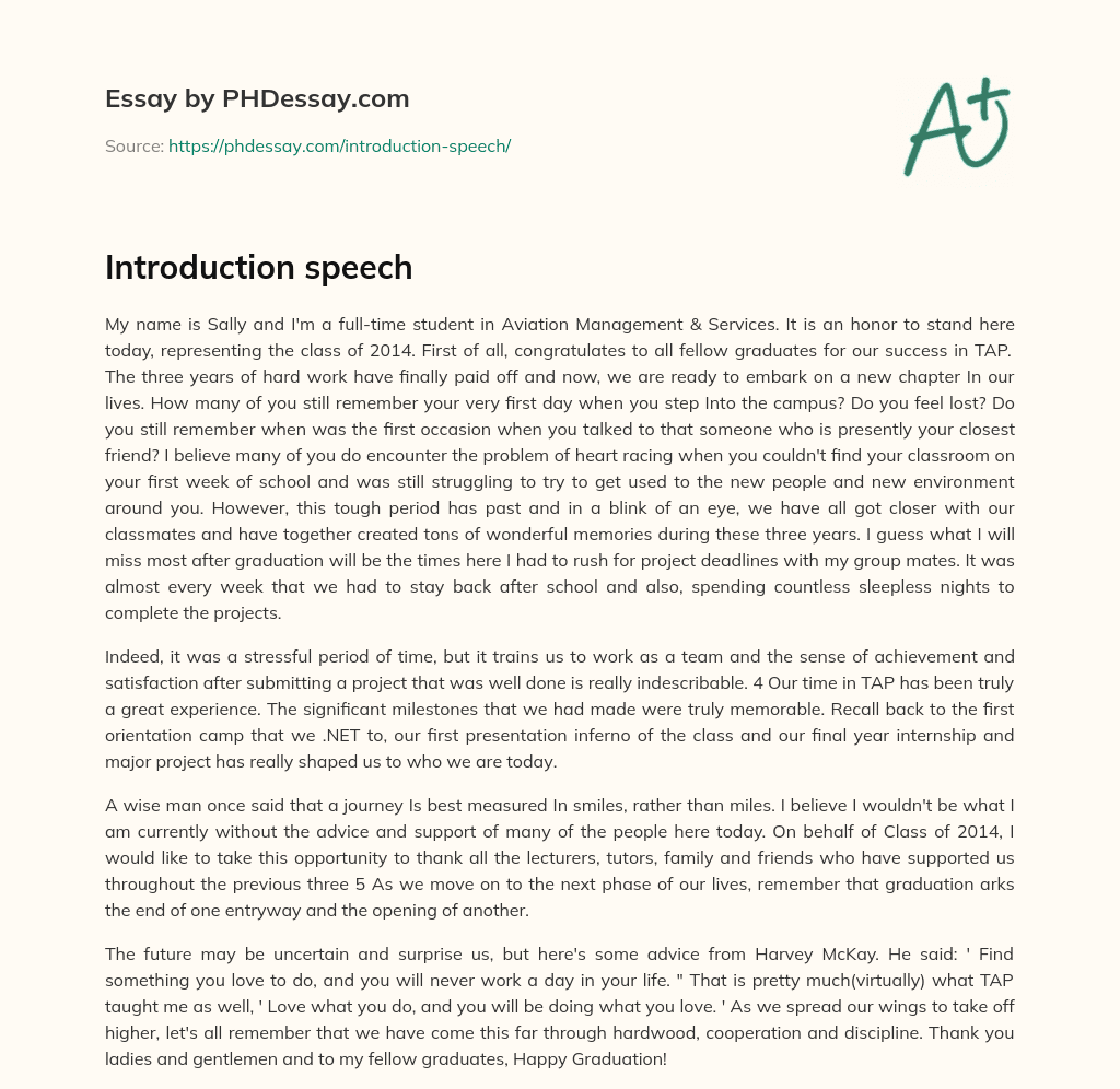 Introduction speech (500 Words) - PHDessay.com