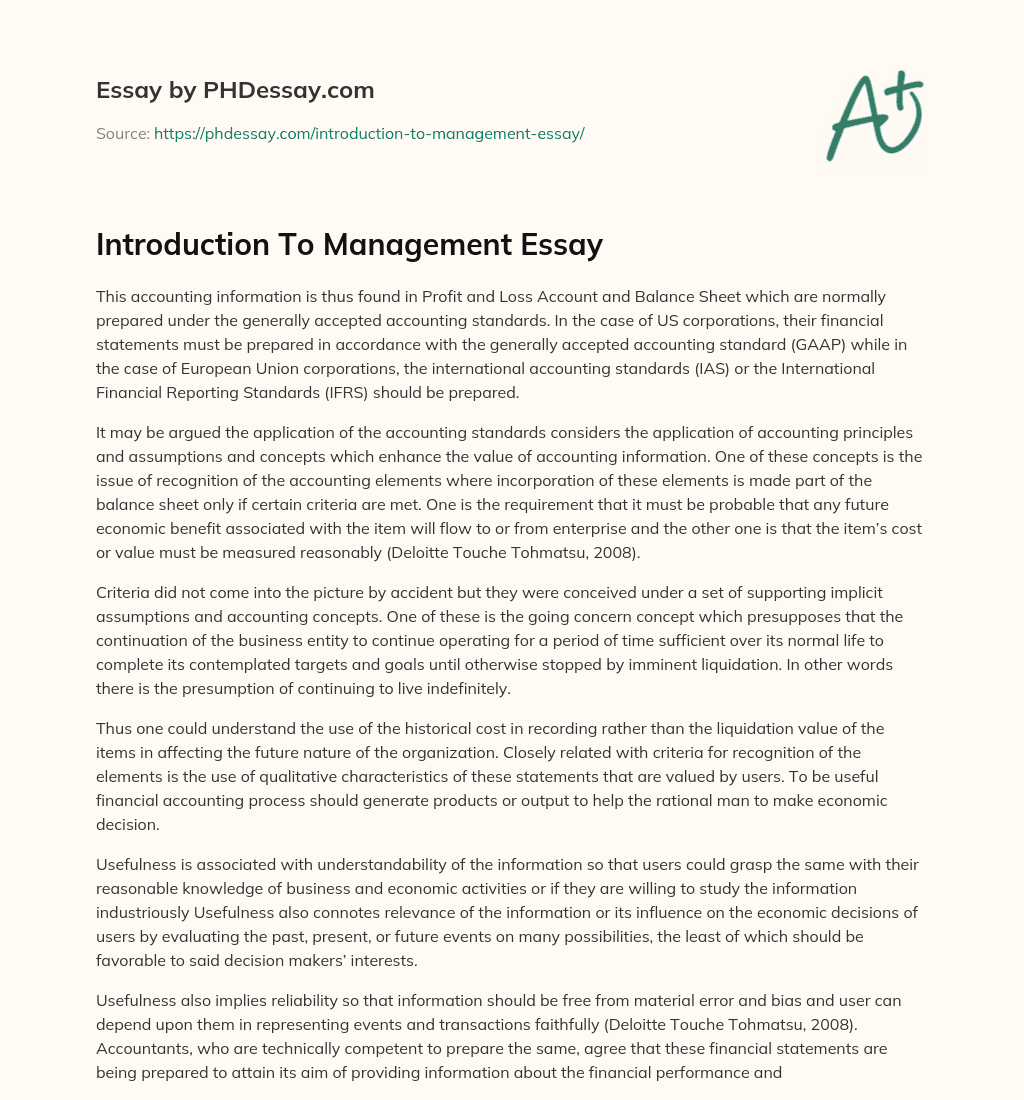 Introduction To Management Essay - PHDessay.com