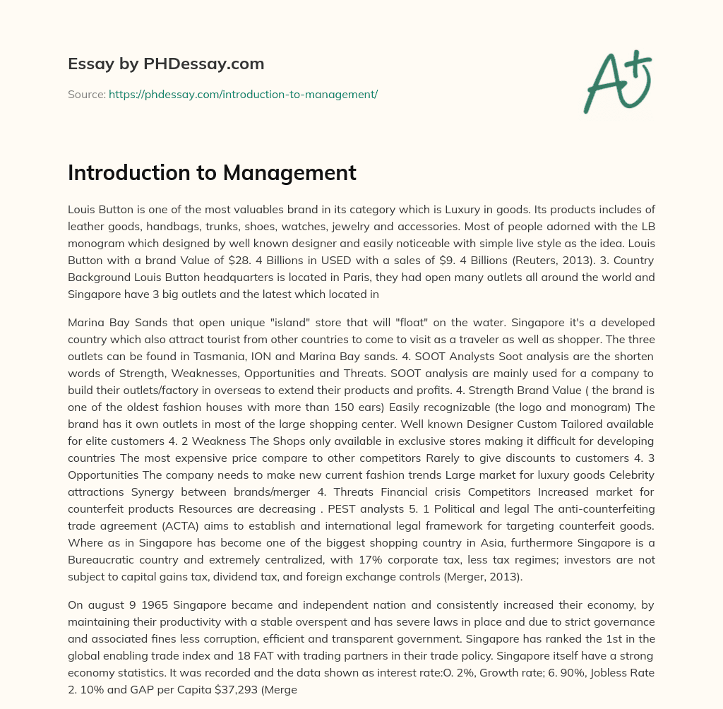 Introduction to Management - PHDessay.com