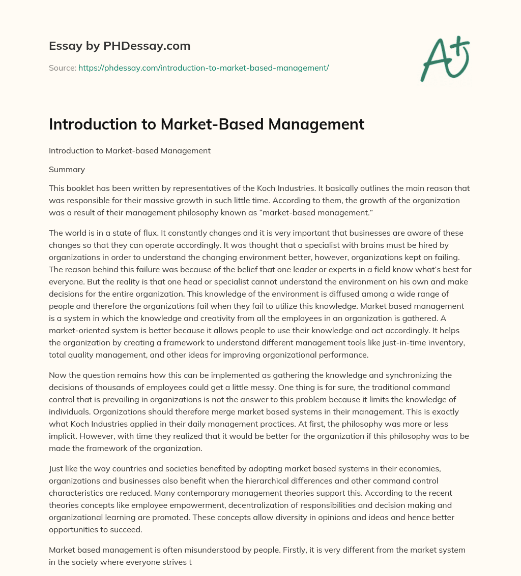 Introduction to Market-Based Management - PHDessay.com