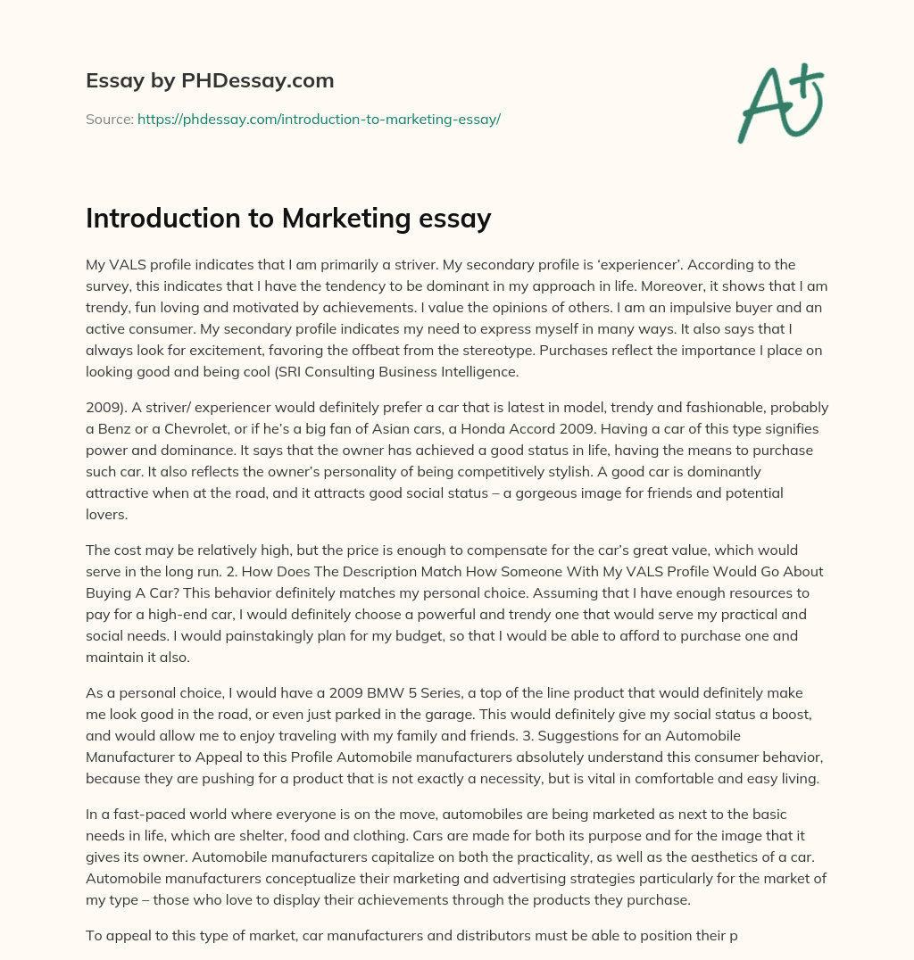 Introduction to Marketing essay - PHDessay.com