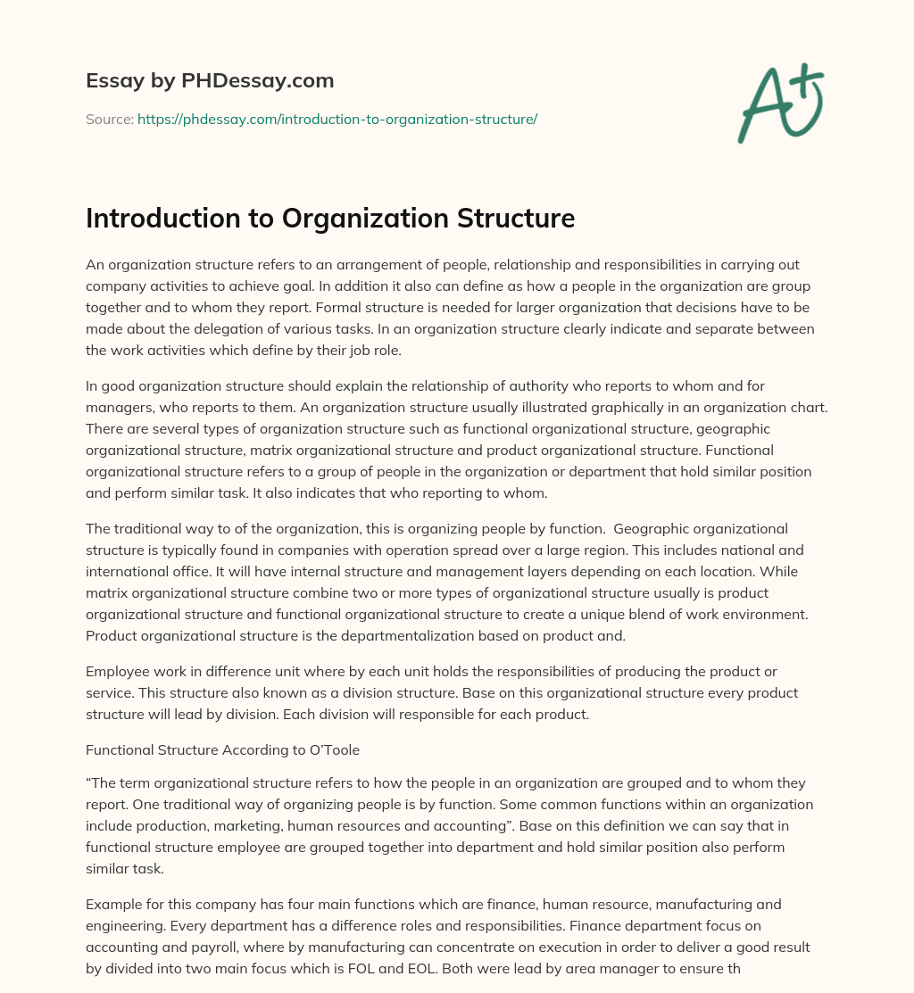 Introduction to Organization Structure - PHDessay.com