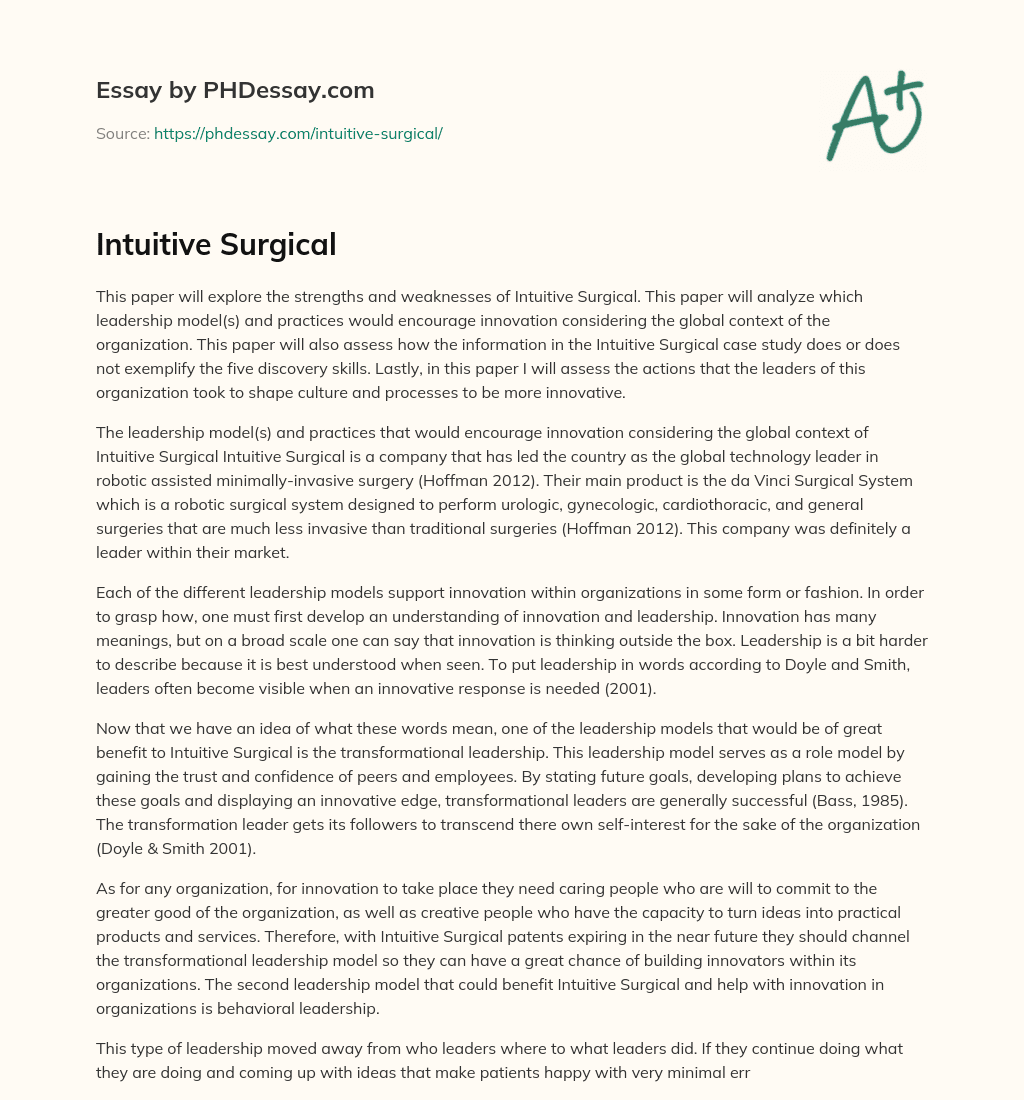 Intuitive Surgical - PHDessay.com