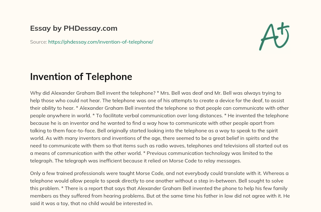 Invention of Telephone (300 Words) - PHDessay.com