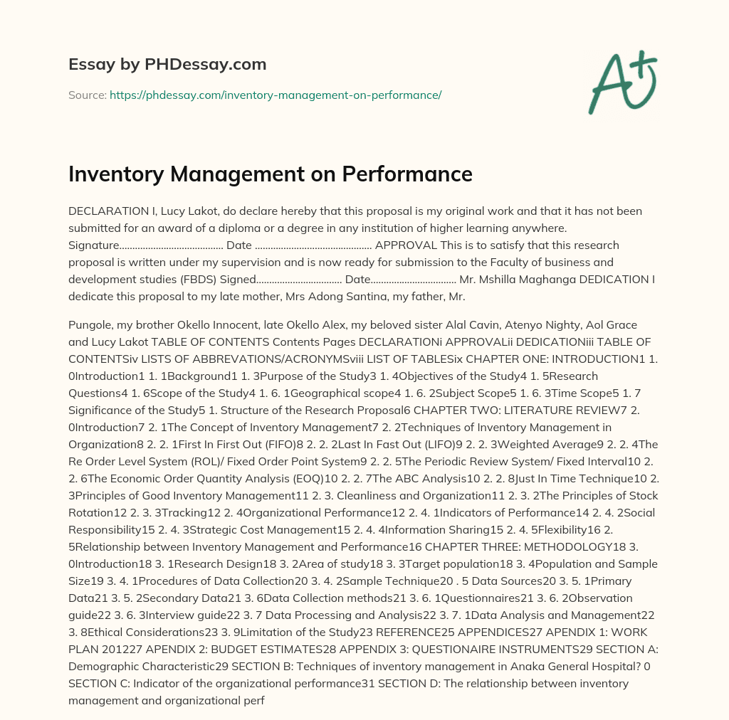 Inventory Management on Performance - PHDessay.com