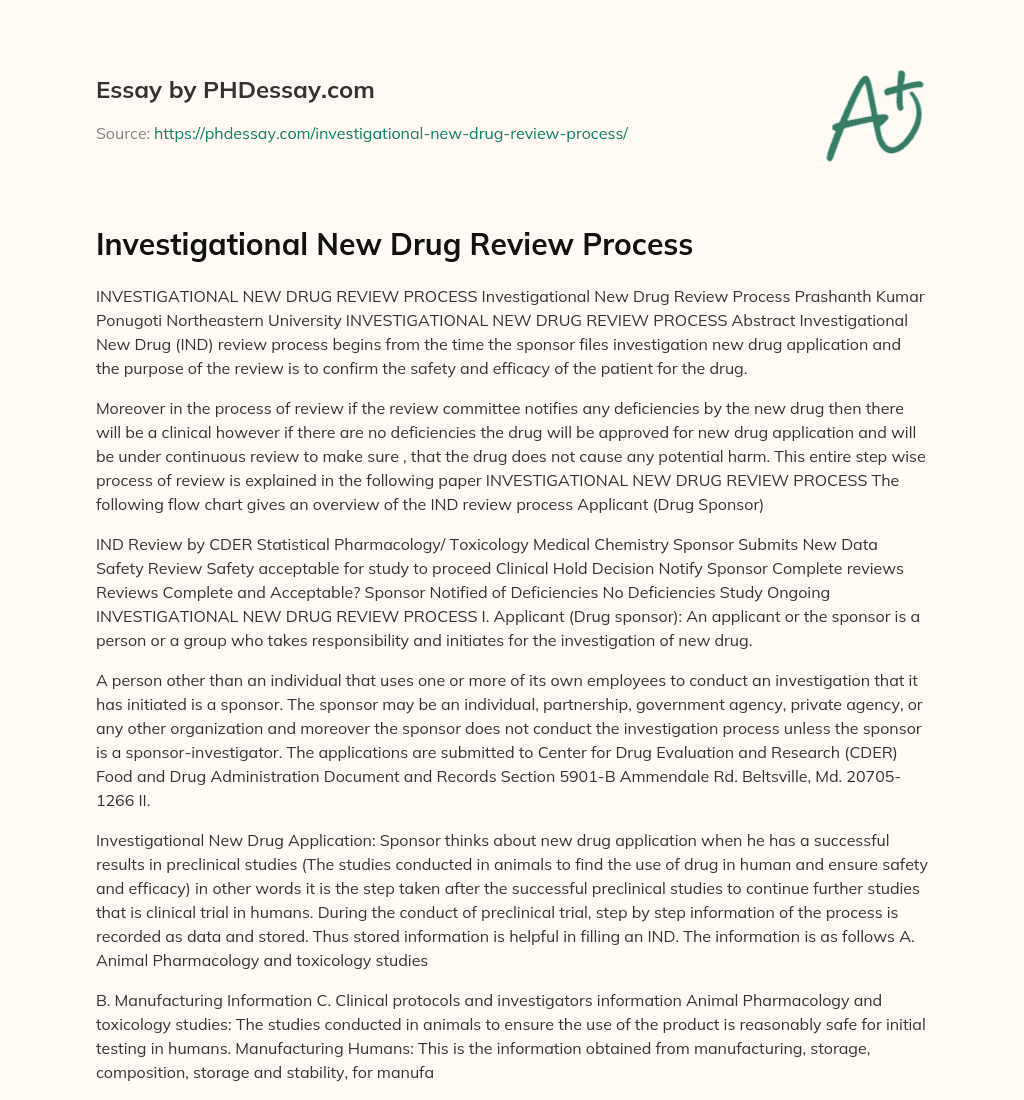Investigational New Drug Review Process - PHDessay.com