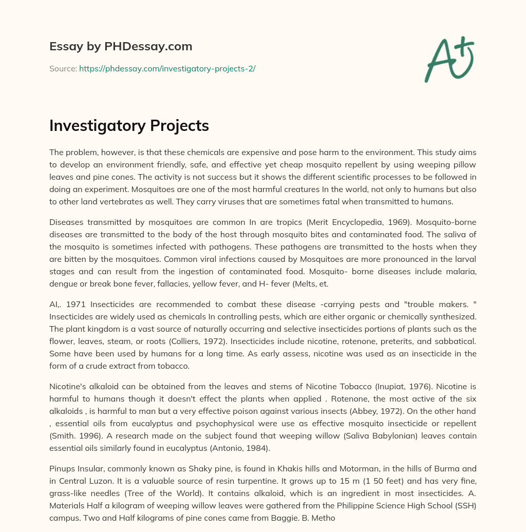 Investigatory Projects (600 Words) - PHDessay.com