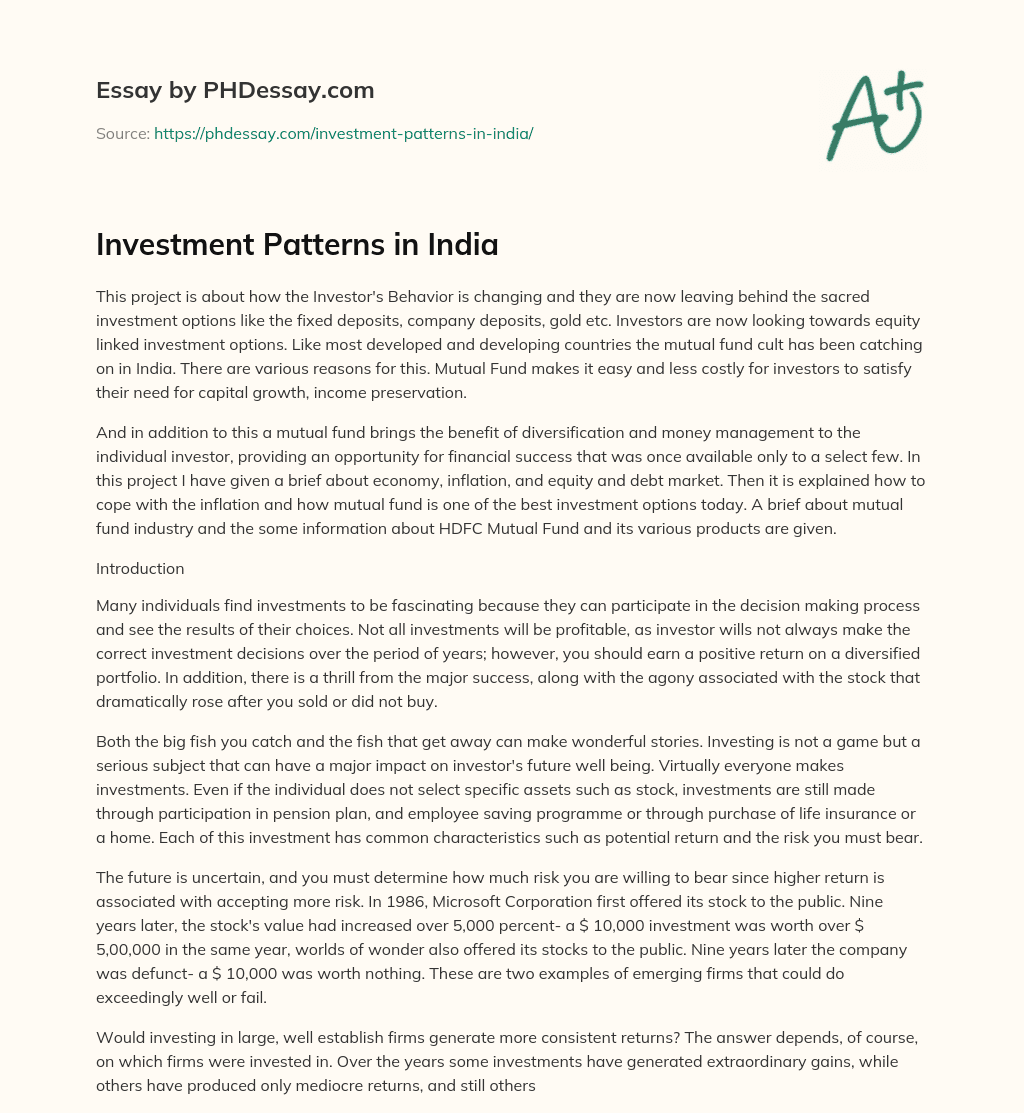Investment Patterns in India - PHDessay.com