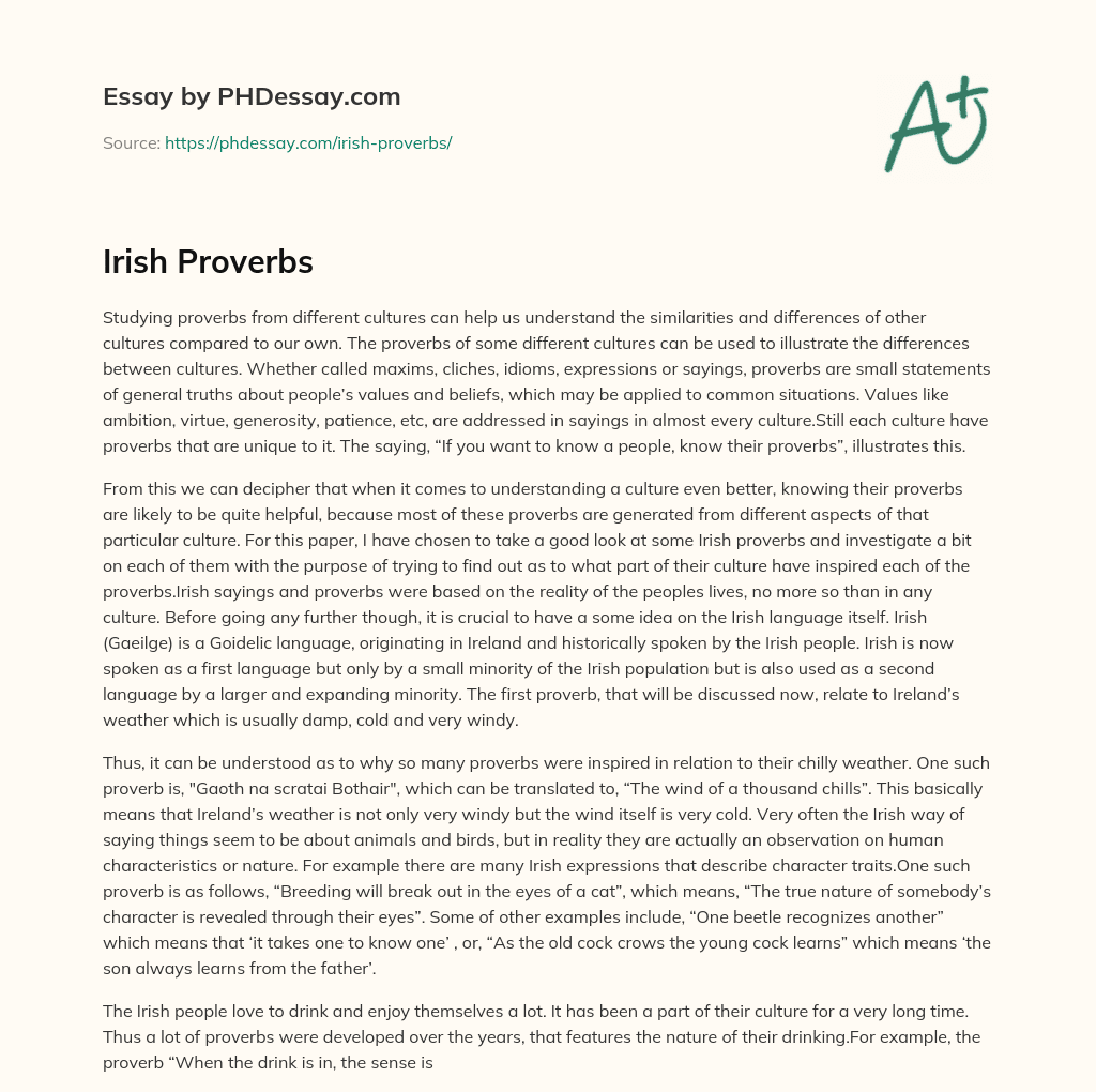Irish Proverbs Essay Example - PHDessay.com