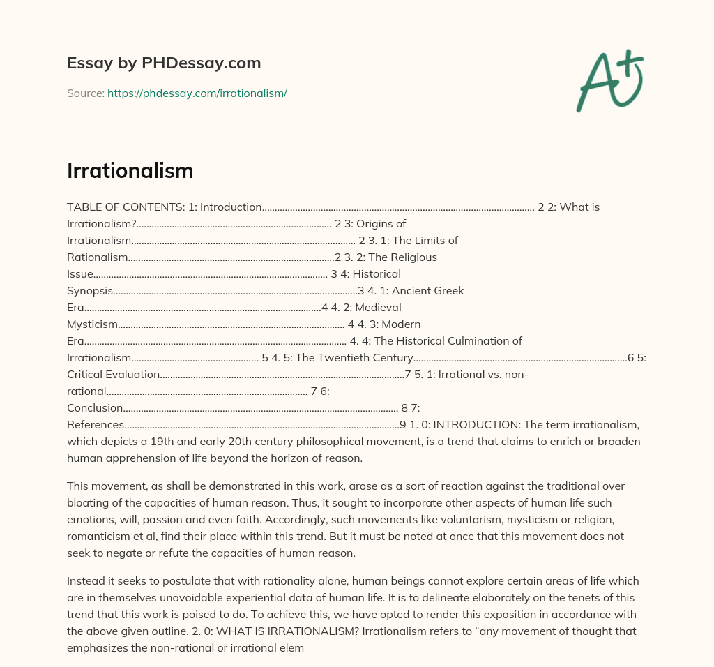 Irrationalism Example - PHDessay.com
