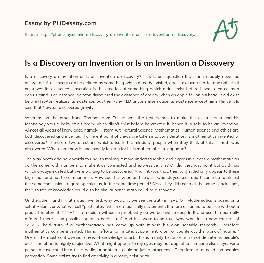 Is a Discovery an Invention or Is an Invention a Discovery - PHDessay.com